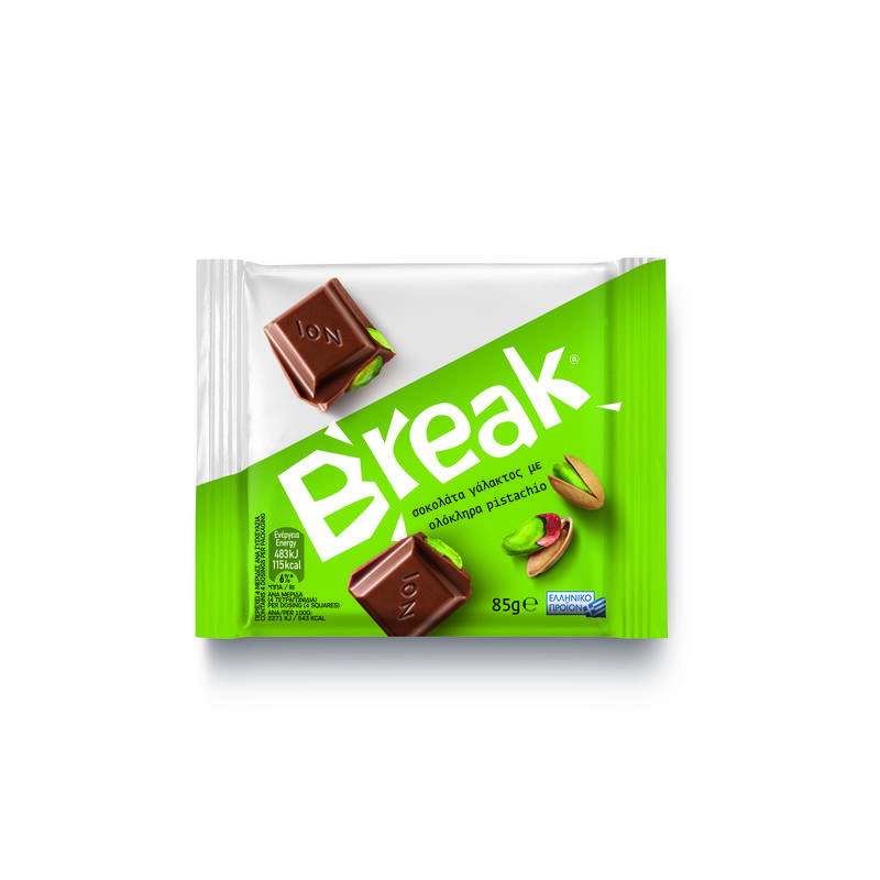 ION Break Σοκολάτα Γάλακτος με ολόκληρα Φιστίκια Pistachio 85 γρ ...
