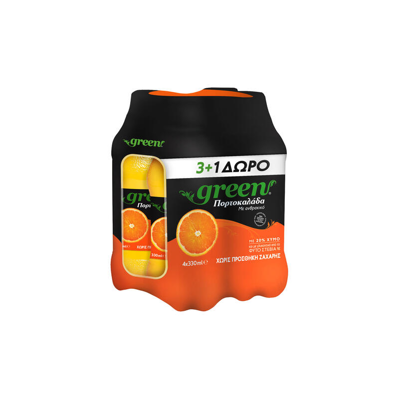 GREEN Αναψυκτικό Με Stevia Πορτοκαλαδα Φιαλη 4Χ330Ml(3+1Δωρο) | Market In