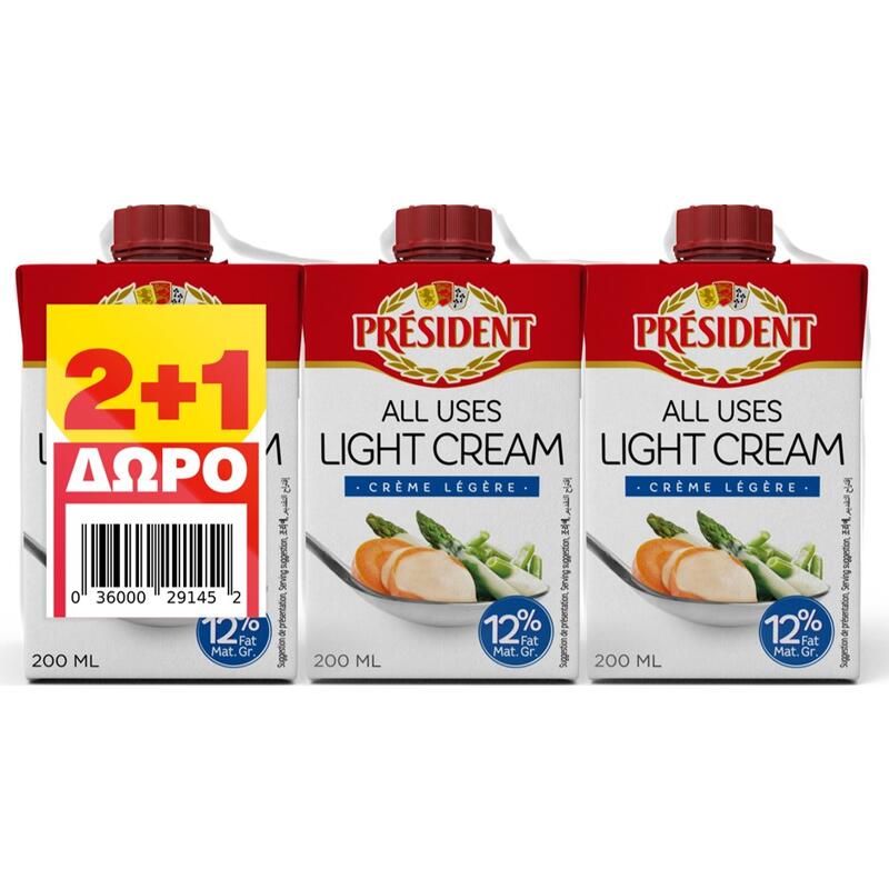 PRESIDENT Κρέμα Γάλακτος 12% 3x200gr 2+1 Δώρο | Market In
