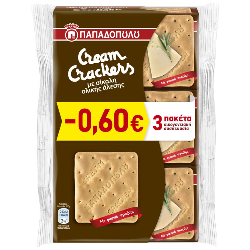 ΠΑΠΑΔΟΠΟΥΛΟΥ cream crackers σίκαλης 3Χ175γρ 0,60€ | Market In