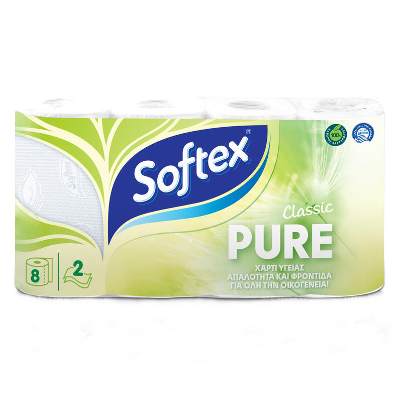 SOFTEX χαρτί υγείας pure 8ρολά 2φυλλο 496γρ | Market In