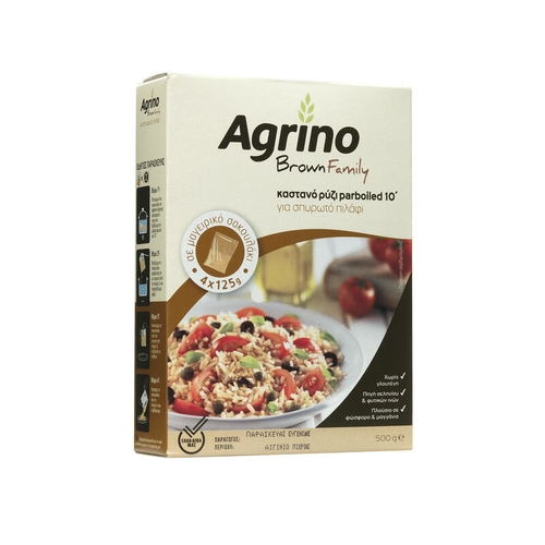 AGRINO Parboiled Ρύζι Καστανό 10' για Σπυρωτό Πιλάφι 4x125gr | Market In